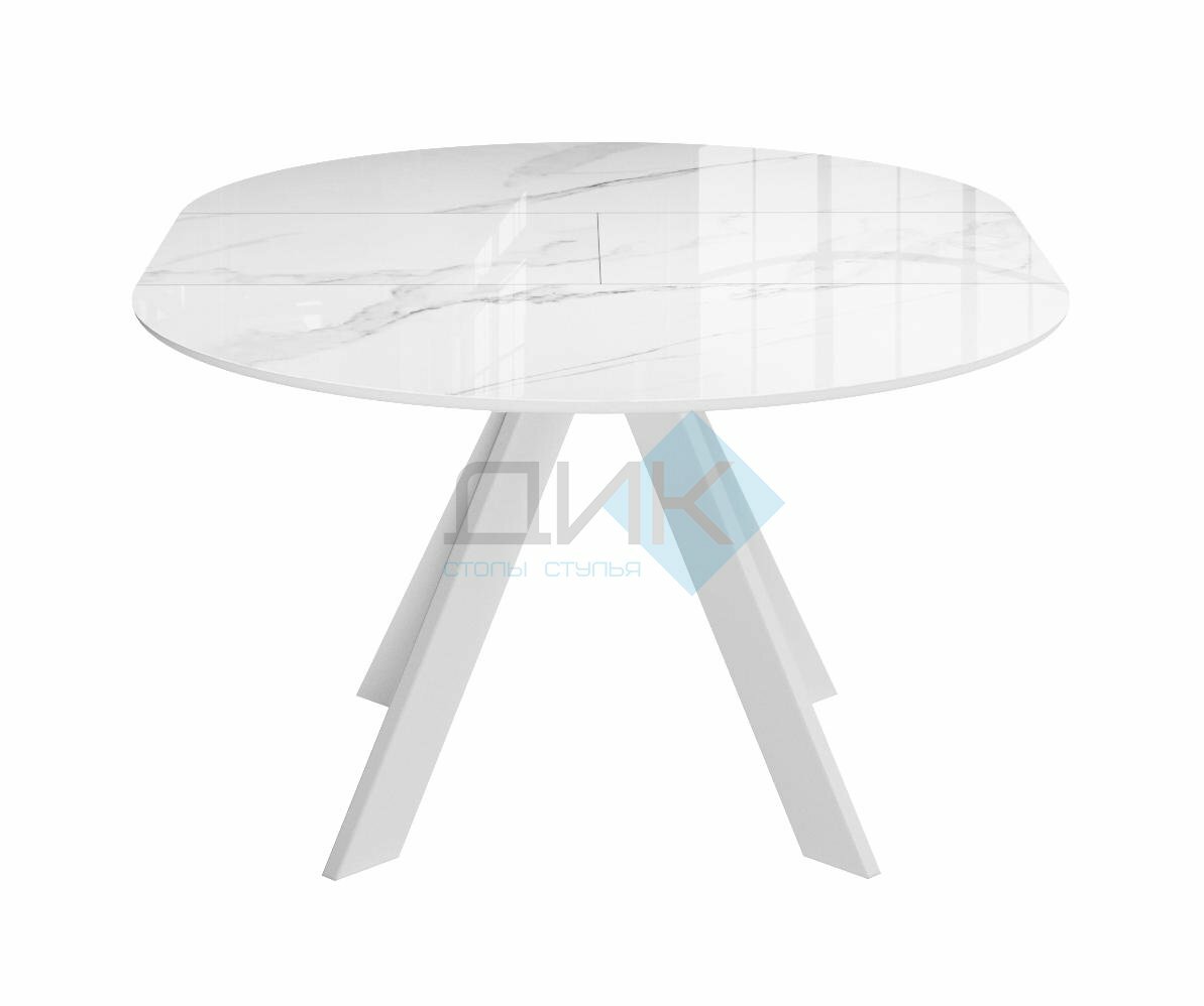 Стол DikLine SFC110 d1100 стекло Оптивайт Белый мрамор/подстолье белое/опоры белые
