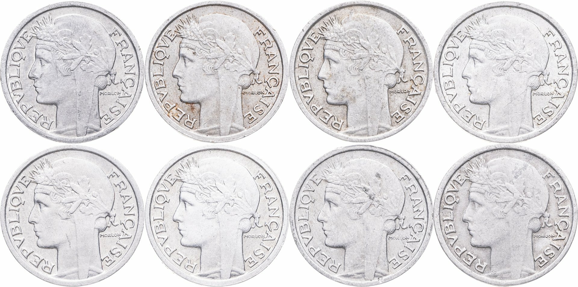 Франция, набор из 8 монет 50 сантимов 1941-1947, Алюминий, в сохранности VF-XF