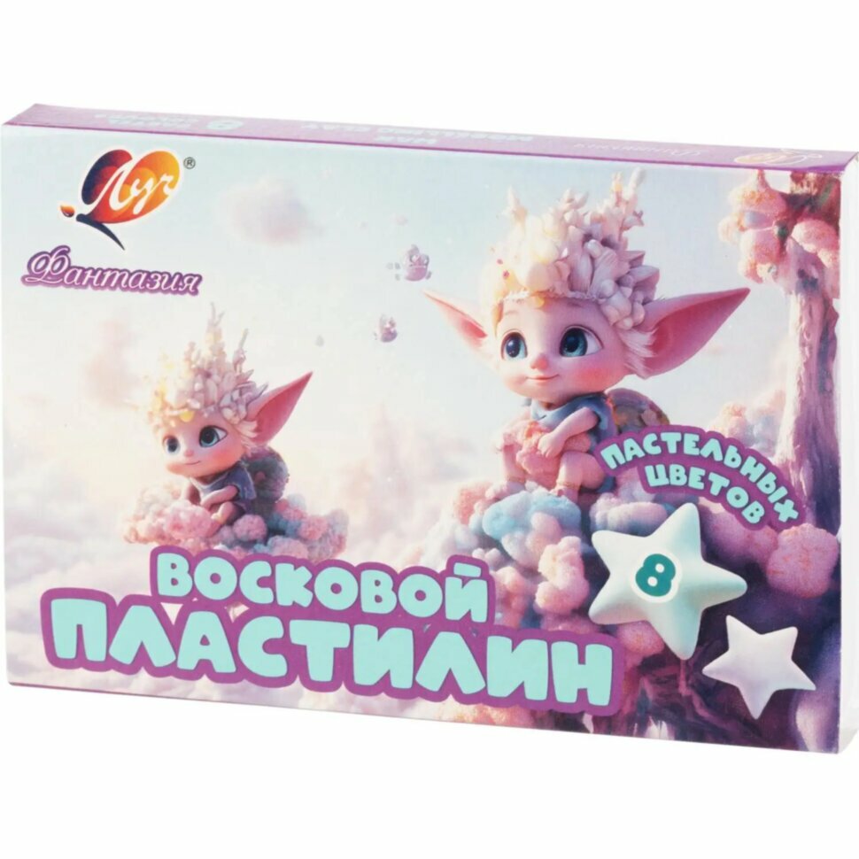 Пластилин восковой Фантазия пастельный,8цв,120г, набор стек 35С 2289-08, 2323202