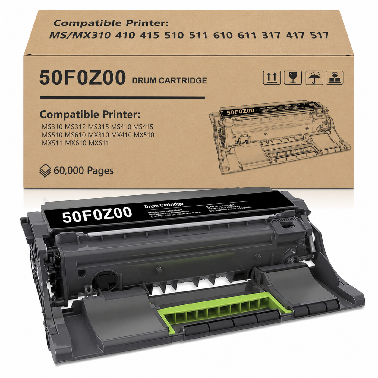 Совместимый фотобарабан 50F0Z00, 1 шт. для Lexmark MS310/MX310/MS410/MS415/MS510/MS511/MS610/MS611/MX317/MX417/MX517