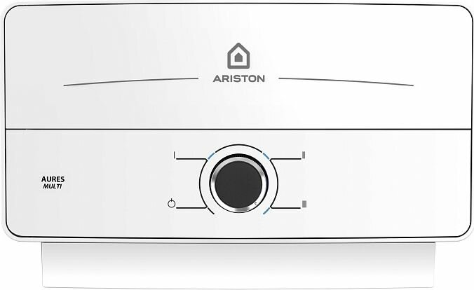 Водонагреватель проточный электрический Ariston AURES M 6 WH, мощность 6 кВт, несколько точек водоразбора, механическое управление, без кабеля, белый, 33195579