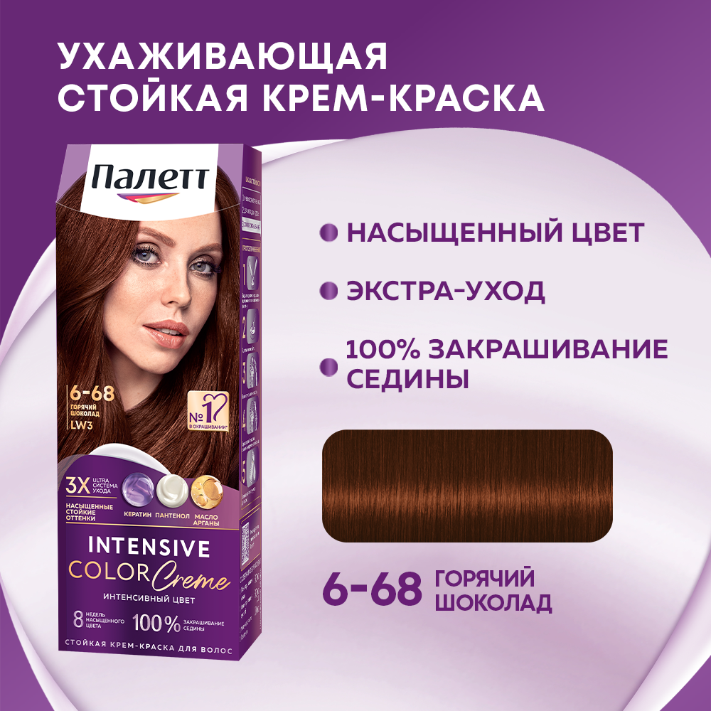 Крем-краска для волос Палетт Интенсивный цвет, стойкая, тон: 6-68 (LW3) Горячий шоколад, 110мл