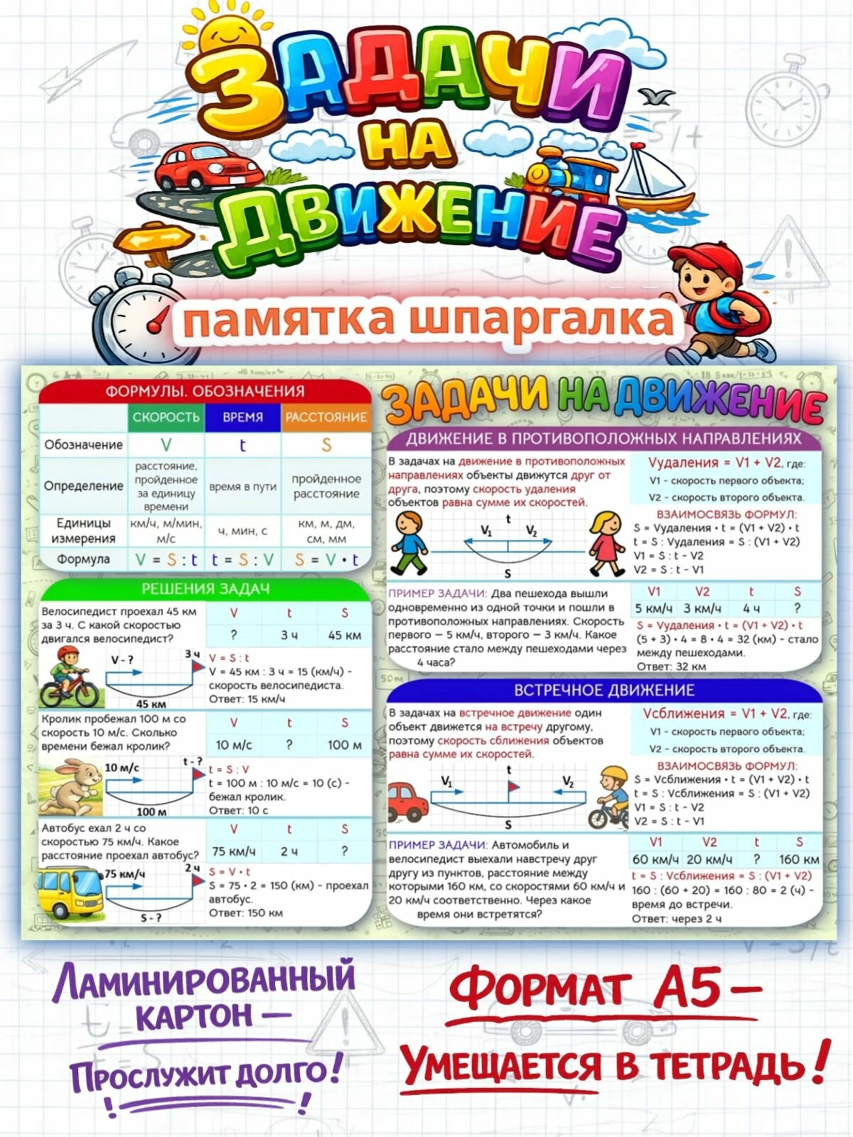 Памятка-шпаргалка "Задачи на движение шпаргалка задачи на движение памятка