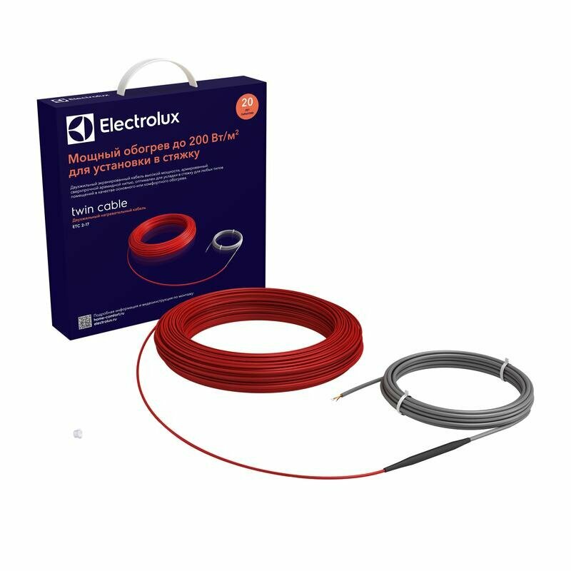 Комплект "Теплый пол" (кабель) 100Вт 5.9м 0.8-0.5кв. м TWIN CABLE ETC 2-17-100 Electrolux НС-1073700