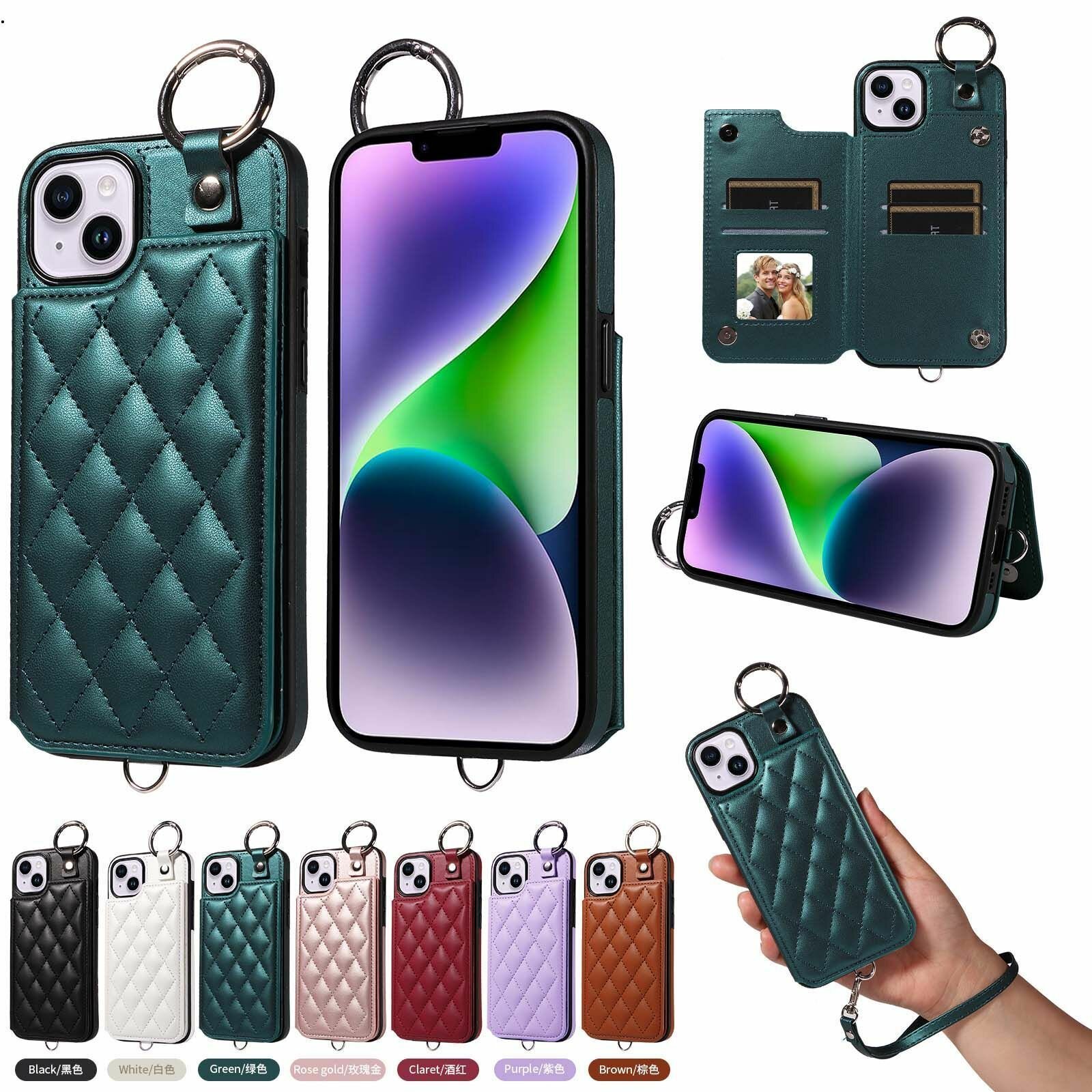 Кожаный чехол для Apple iPhone 15 (Эпл Айфон 15 ) Модный чехол-кошелек для телефона для девочек и женщин с пряжкой-кольцом/отделениями для карт/руку ремешок
