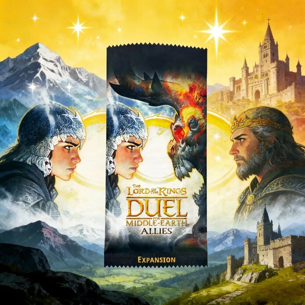 Настольные игры: DUEL ON MIDDLE EARTH "Дуэль за Средиземье", "Братство кольца" - Игра с подбором трюков (2025), "СОЮЗНИКИ".