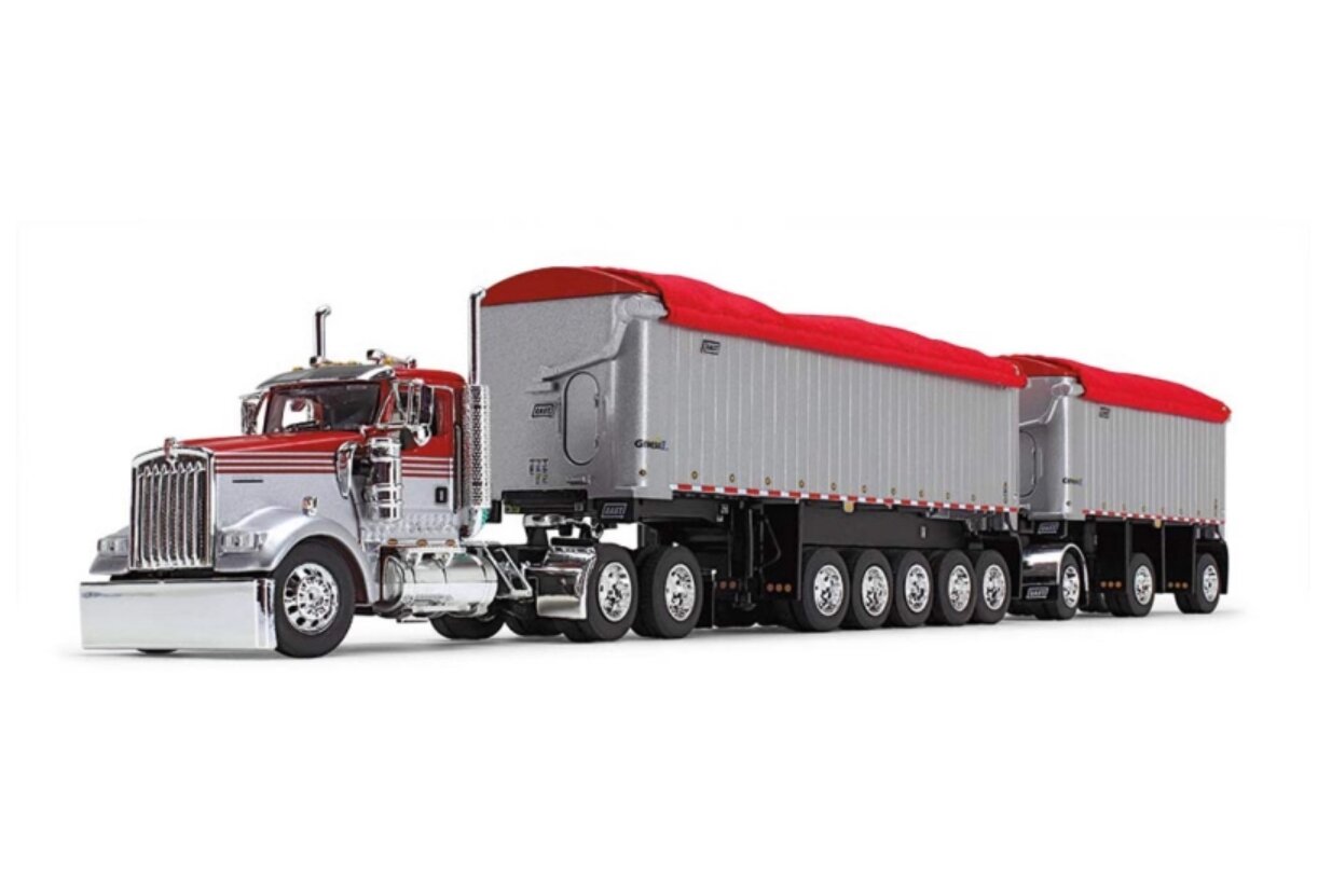 DCP 1:64 Модель грузовика Kenworth W900L с двойным зерновозным прицепом-самосвалом, металлическая коллекционная модель