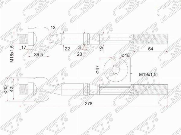 Тяга рулевая SAT ST-45503-39195 TOYOTA DYNA, TOYOACE 99-04