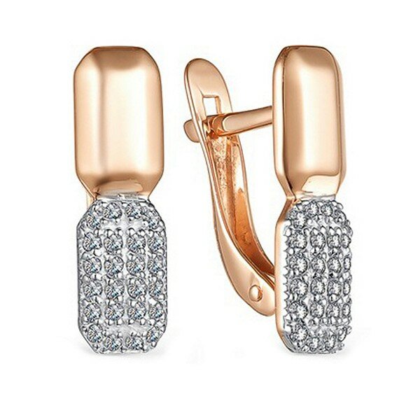 Серьги, красное золото, 585 проба, фианит