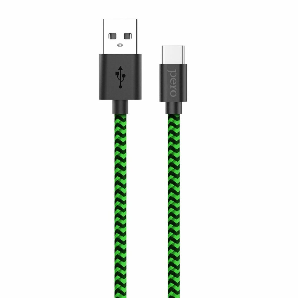 Кабель USB PERO DC-04 Type-C, 3А, 1м, Green-black (Fast Charge), 1598875