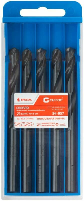 Сверло по металлу специал/Special HSS-G 8.5х117/67мм (уп.5шт) Cutop 54-957