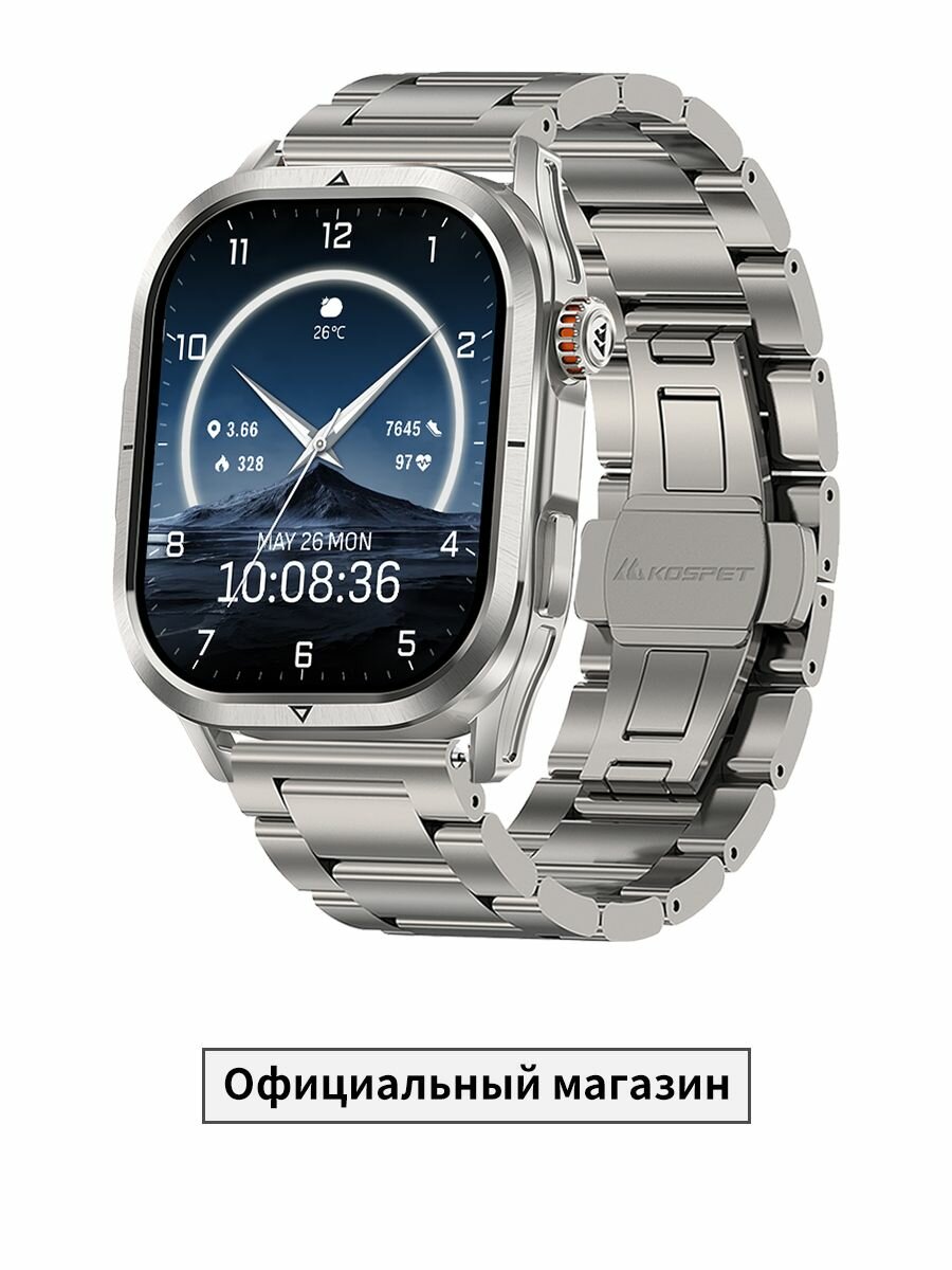 KOSPET Magic P10 умные часы мужские с GPS, Корпус из нержавеющей стали, 60 дней работы,100м водонепроницаемость,150+ спортивных режимов, ударозащита (MIL-STD-810H), мониторинг здоровья