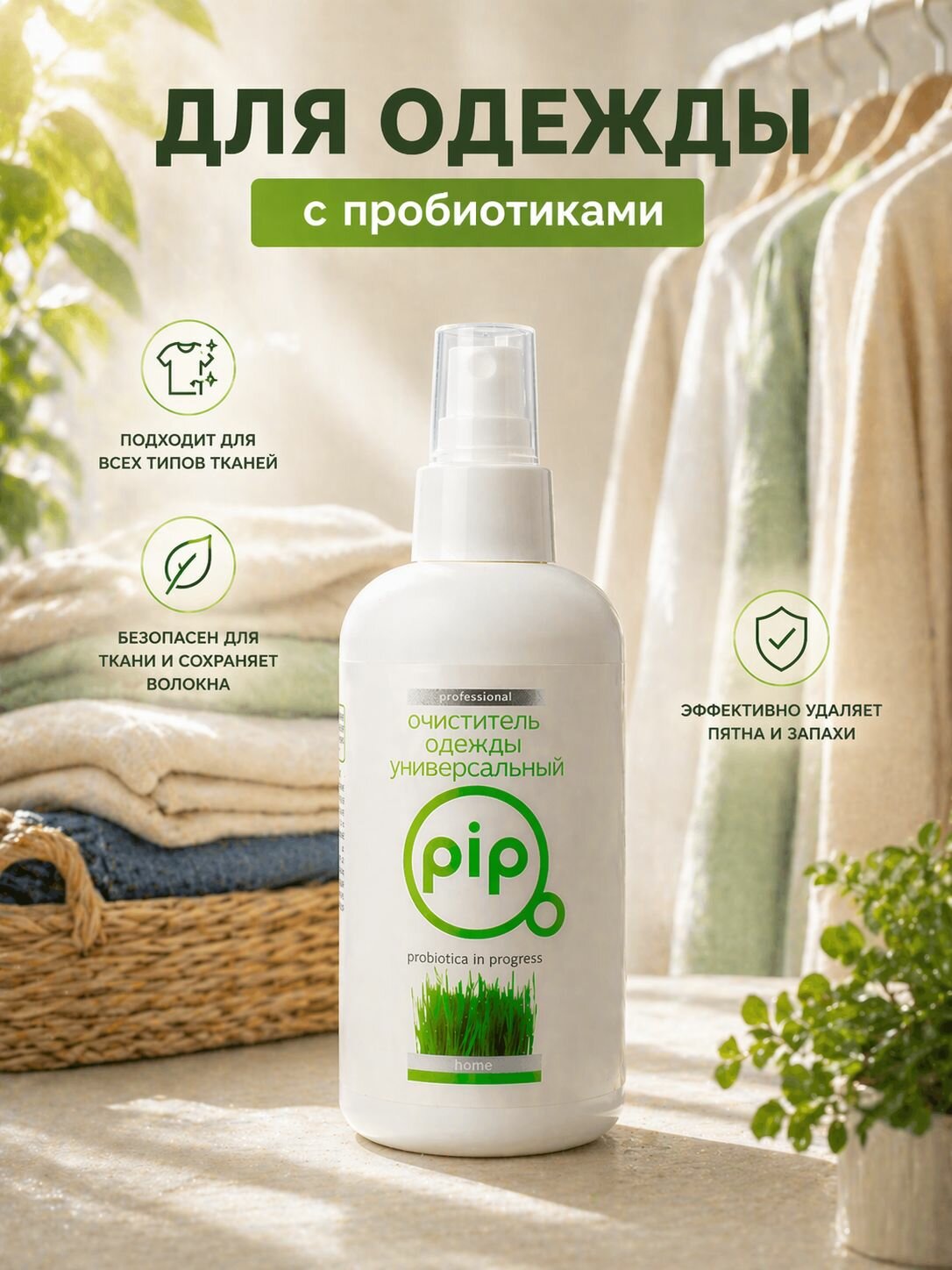 Пятновыводитель PIP спрей для выведения пятен, для всего, для цветного белья с пробиотиками 250 мл