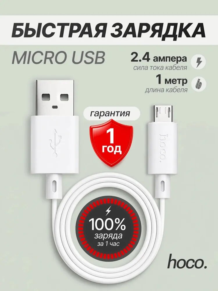 Кабель micro usb, шнур микро, провод micro usb быстрая зарядка, 1 метр