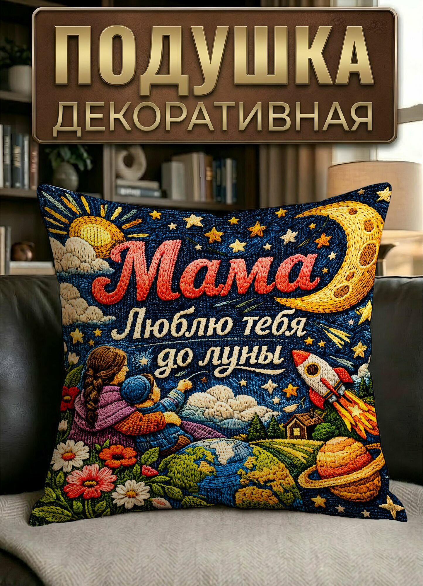 Подушка декоративная Мама, люблю тебя до луны
