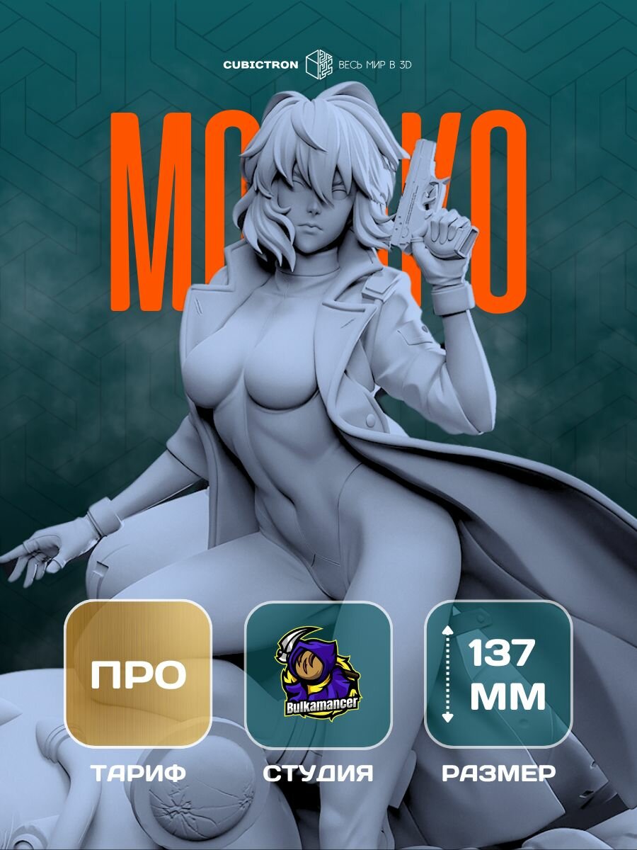 3D-фигурка "Motoko Kusanagi (Мотоко Кусанаги)" из аниме Ghost in the Shell, серая, улучшенная обработка, 137 мм, фан-арт