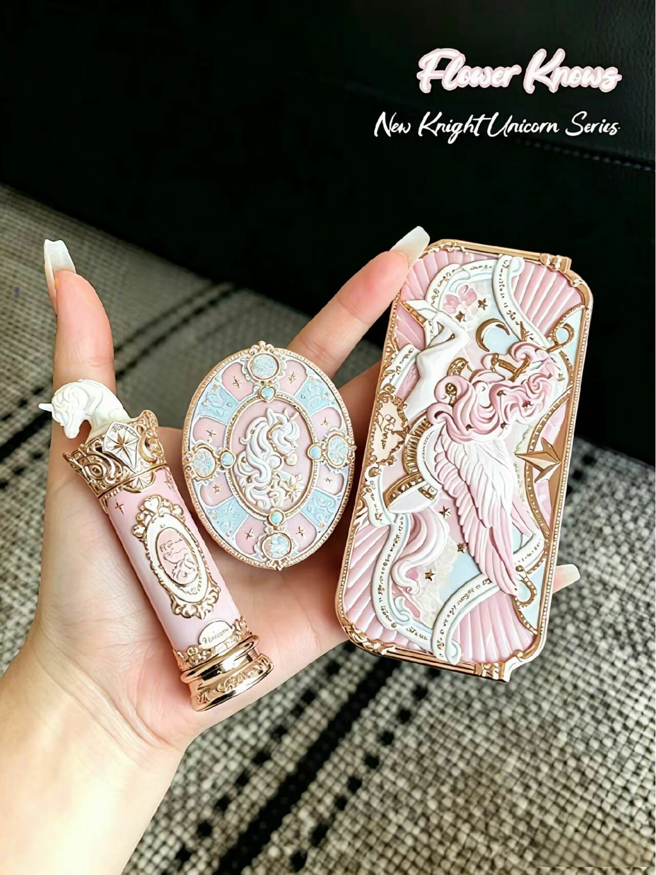 Новая серия Flower Knows Knight Unicorn розовый набор из 3 предметов: тени для век, румяна и помада