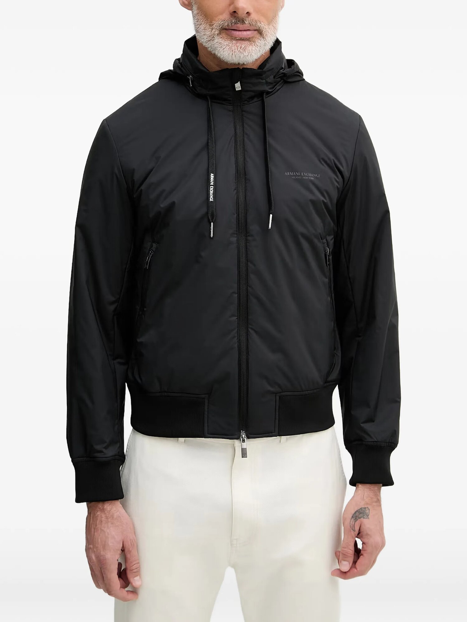 Куртка Armani Exchange Hooded logo-print jacket, размер 54, черный