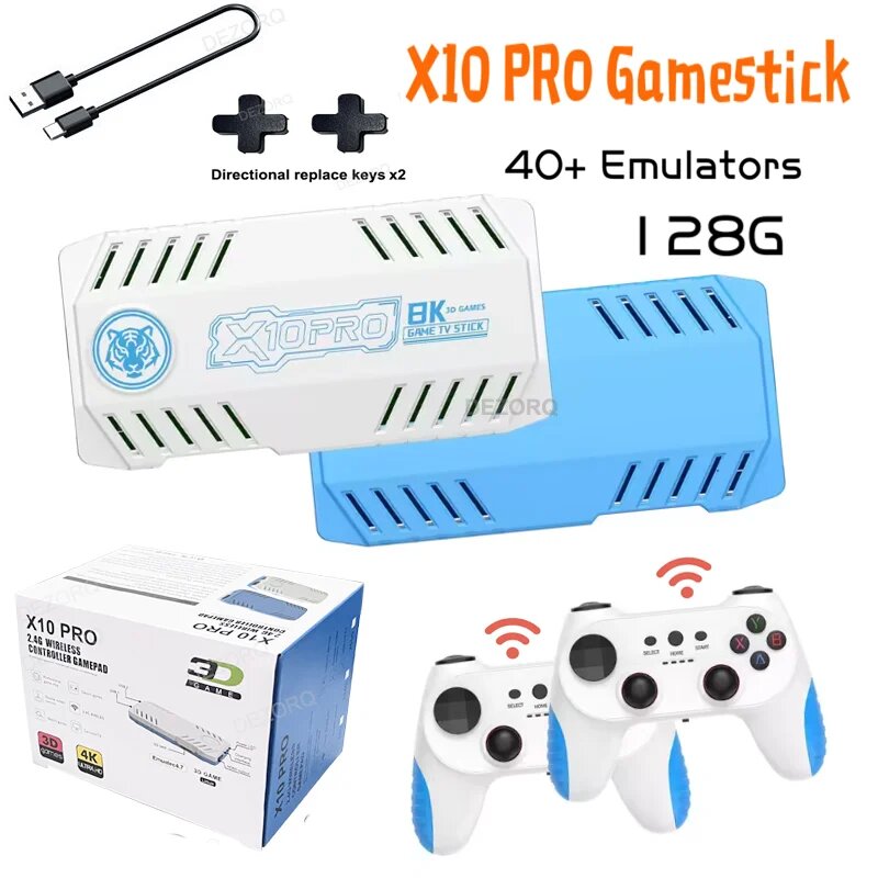 Игровая приставка X10 PRO Game Stick 4K Retro Console Gamestick S905 с двумя 2.4G геймпадами, HD видео, игровая консоль — фото 1