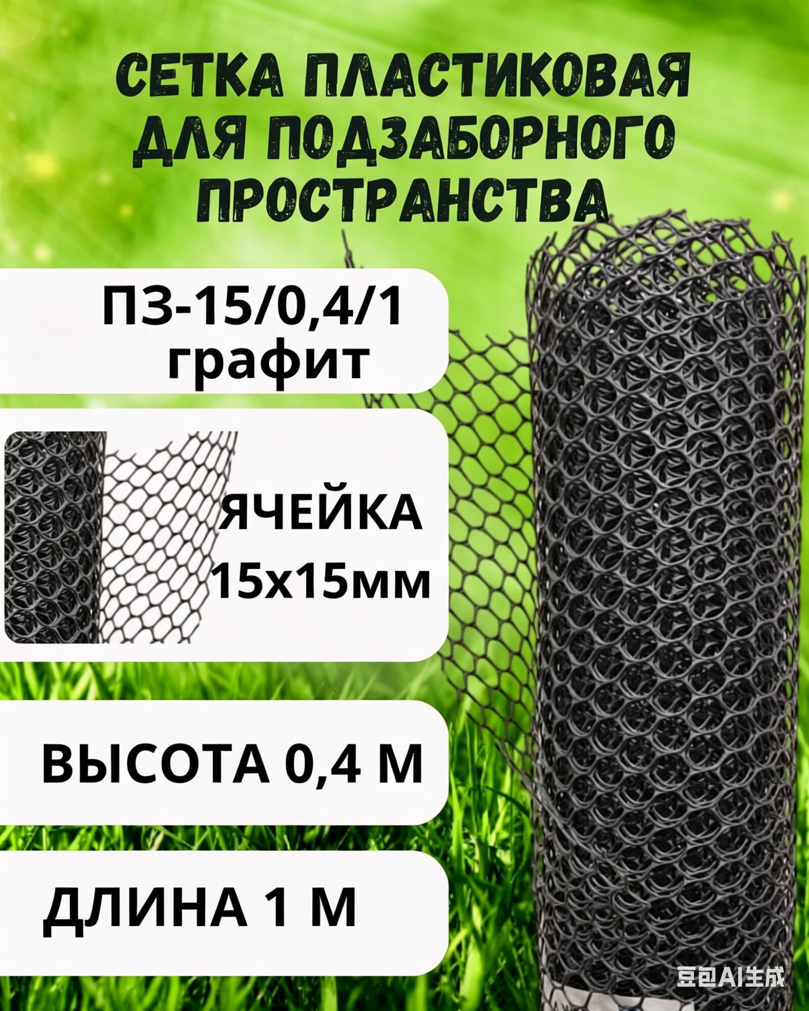 Сетка садовая ограждающая, Пластик, Полиэфирное волокно,10г/кв. м,1х0.42м