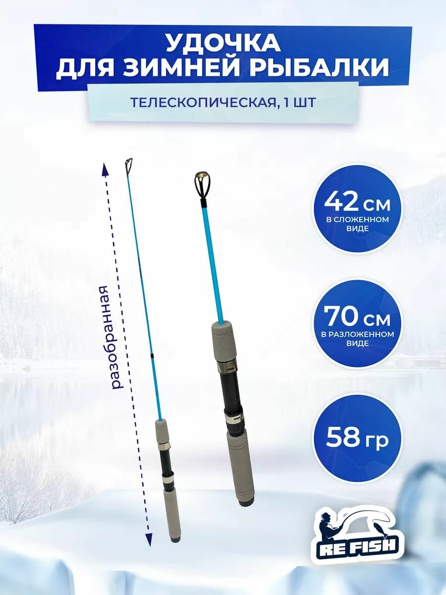 Мини удочка для зимней рыбалки, спиннинг телескопический 70 см