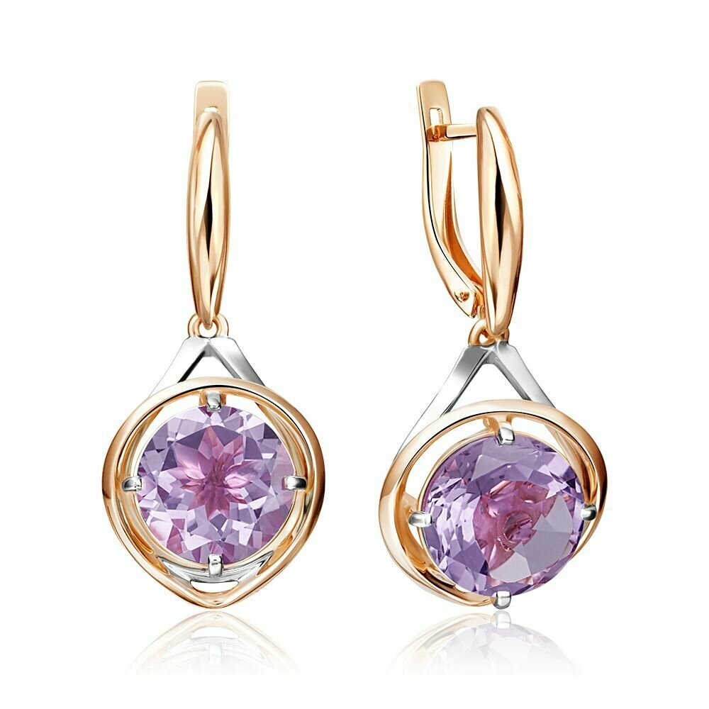 Серьги, красное золото, 585 проба, аметист