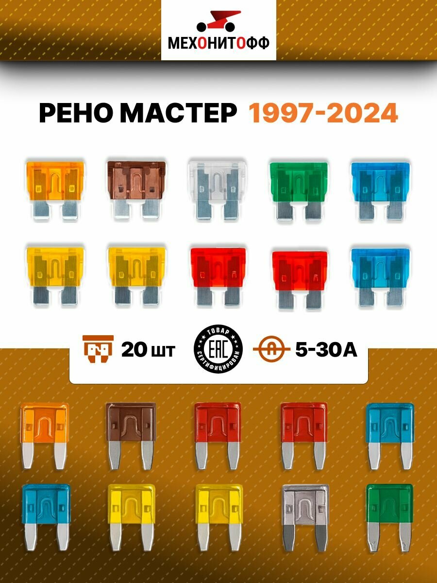 Предохранители Рено Мастер 2, 3 1997-2024 года набор Стандарт+Мини 20 шт / Renault Master
