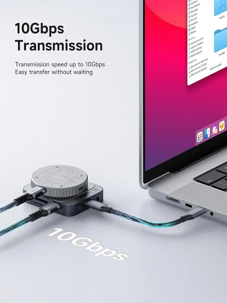 Hagibis Magnetic USB C Hub с Magsafe для iPhone 16 15 Pro Max, док-станция 7 в 1 Type-C 4K@60 Гц HDMI SD3.0 TF3.0 Card Solt 100 Вт PD 10 Гбит/с USB-C AUX