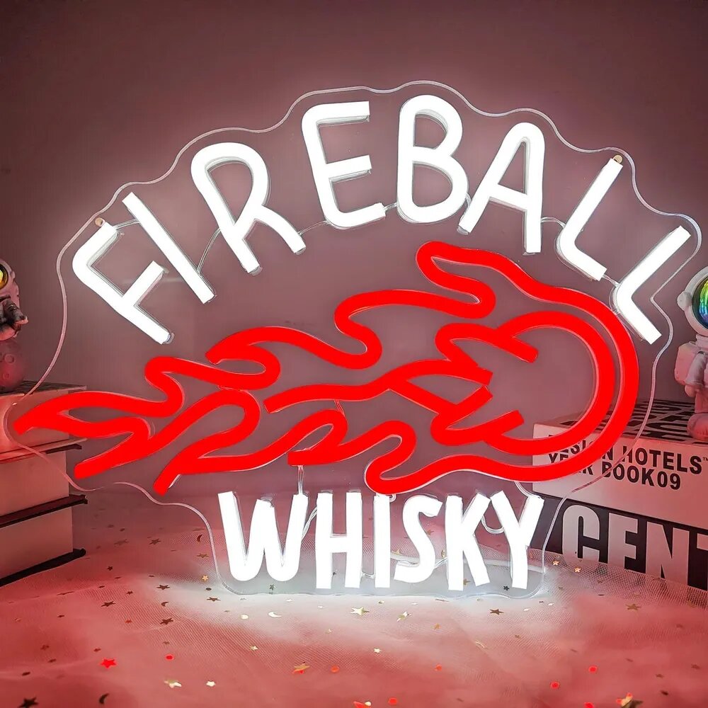 Светодиодная неоновая вывеска Fireball Whisky LED для бара и паба 380*280 мм