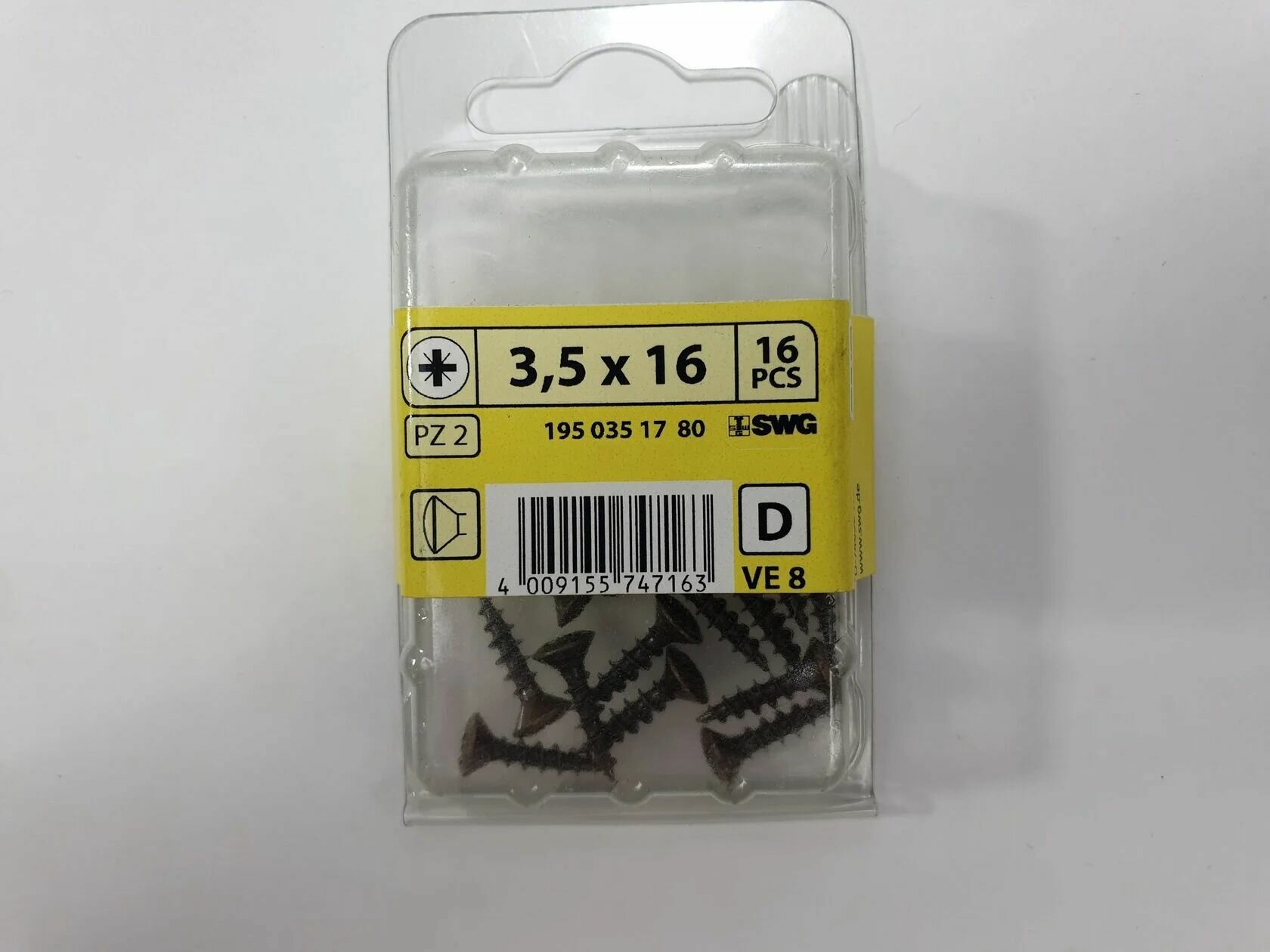 Шуруп по дереву DIN 7983 3.5 x 16 PZ (16 pcs)*8 упк SWG, Германия