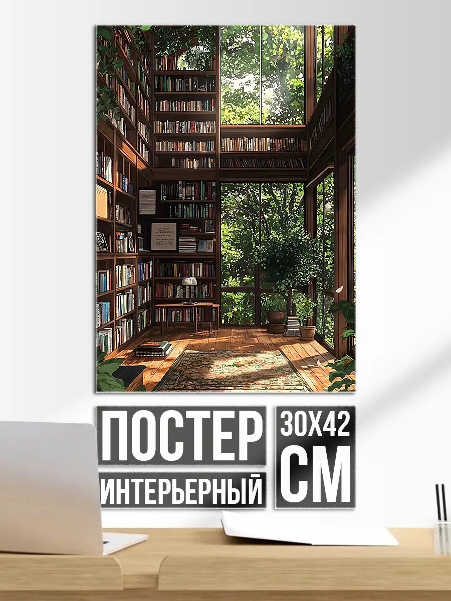 Плакат постер Библиотека в лесу