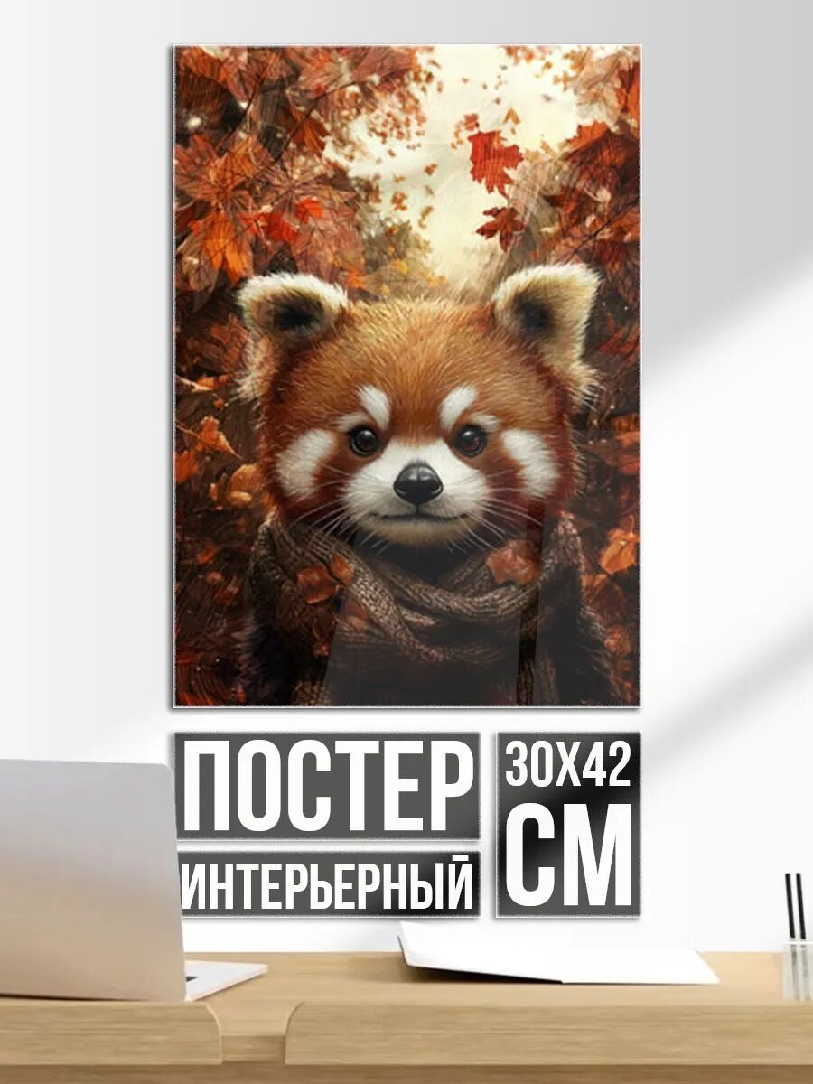 Постер на стену Красная панда в осеннем лесу