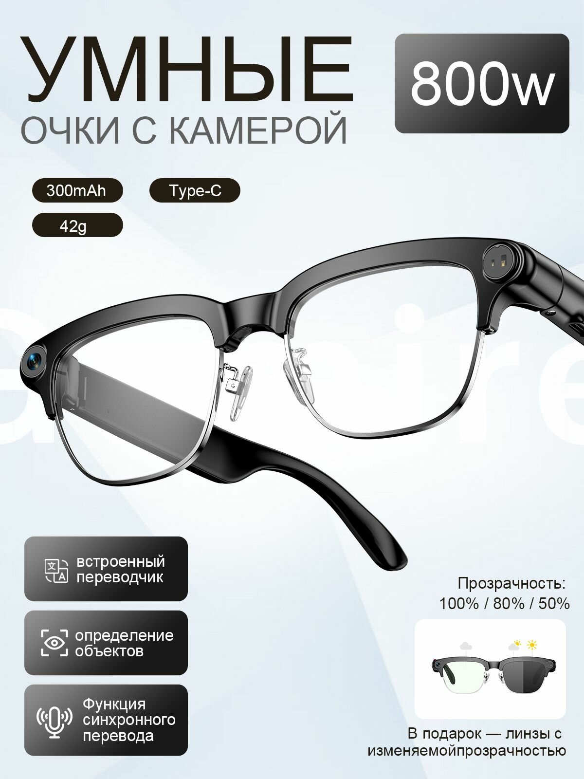 Умные очки с ИИ и камерой / Очки с камерой, микрофоном и синхронным переводом