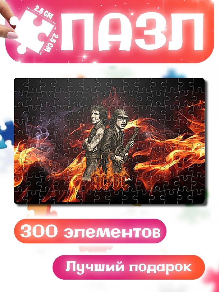 Пазлы для детей и взрослых ACDC на фоне огня