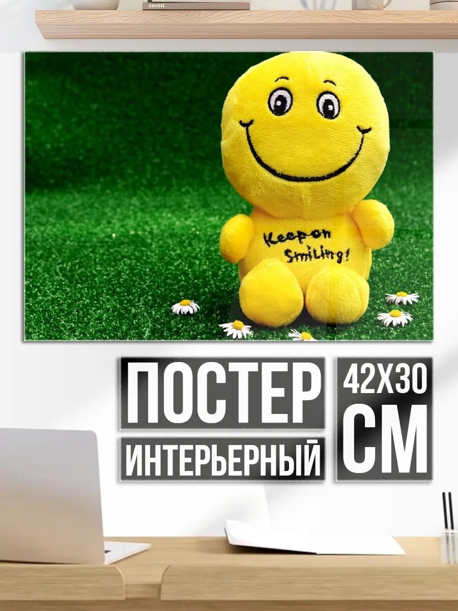 Плакат постер смайлик на траве