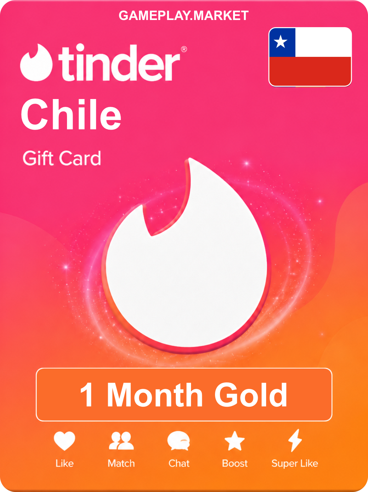 Подарочная карта Tinder Gold 1 месяц подписки / Для аккаунта Чили / Оригинальный цифровой код