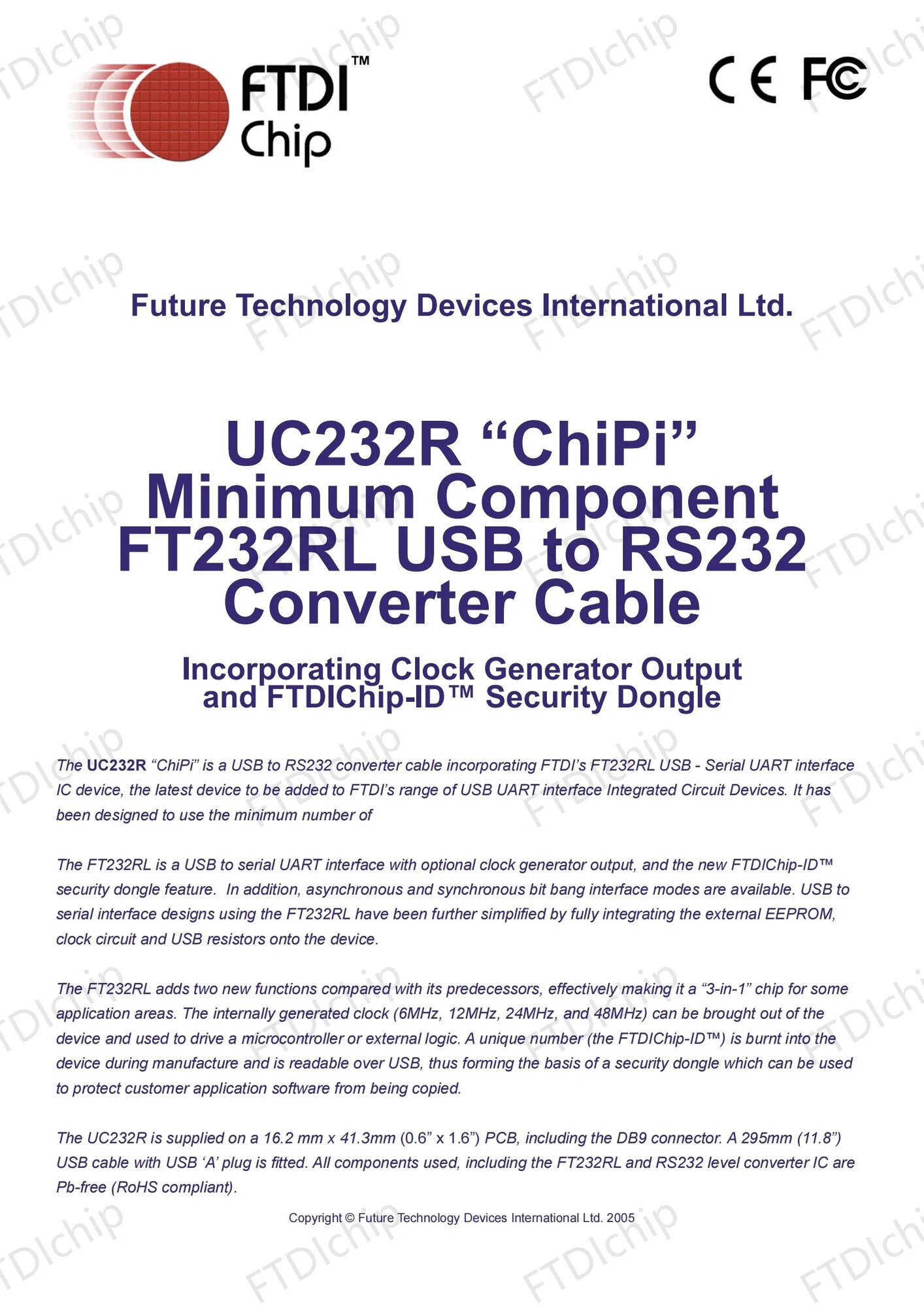 Кабель USB-RS232 FTDI UC232R-10 Made in China — фото 1