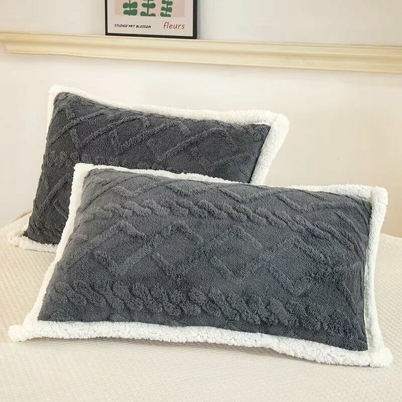 Теплые наволочки из плюша серого цвета, для комфортного сна 50x70 см 2шт