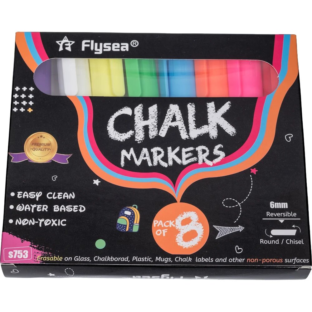 Набор меловых маркеров Flysea Chalk Marker, скошенный наконечник 3-6мм, упаковка 8 шт. FS-S753