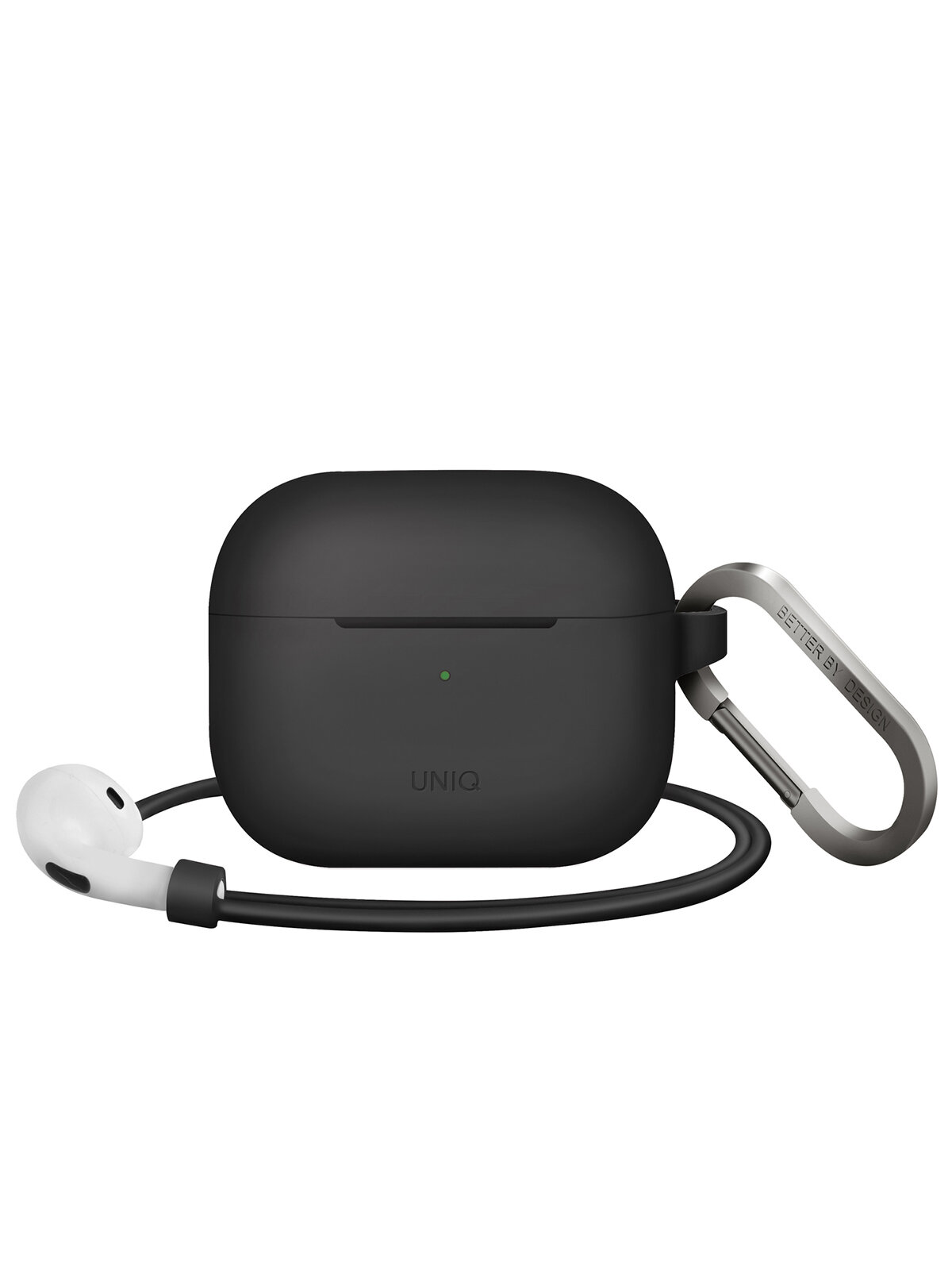 Чехол Uniq для беспроводных наушников Apple Airpods 3 / на Эпл Аирподс 3 / кейс силиконовый с карабином и шнурком-держателем Vencer, темно-серый