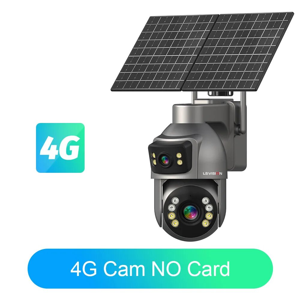LS VISION 8MP 4G Камера на солнечном заряде беспроводная наружная камера 4K Двухэкранная 20X Зум Камера Угол обзора 24-часовая запись Автоматическое обнаружение и отслеживание человека
