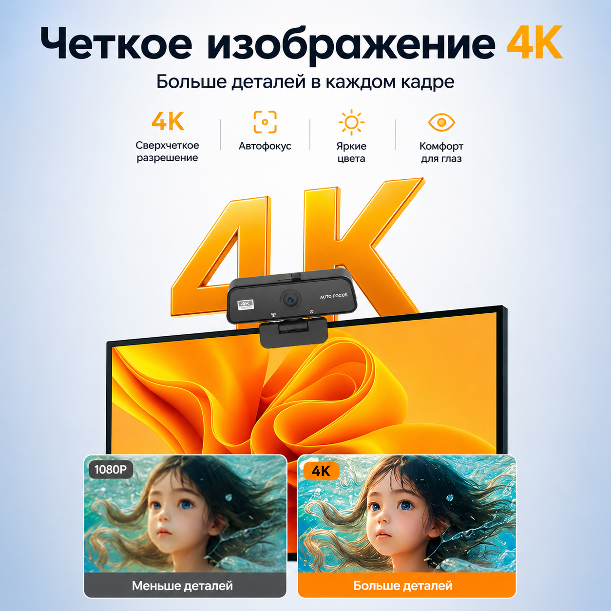 Веб-камера EXHQDR B03, 4К, автофокус, USB, штатив в комплекте