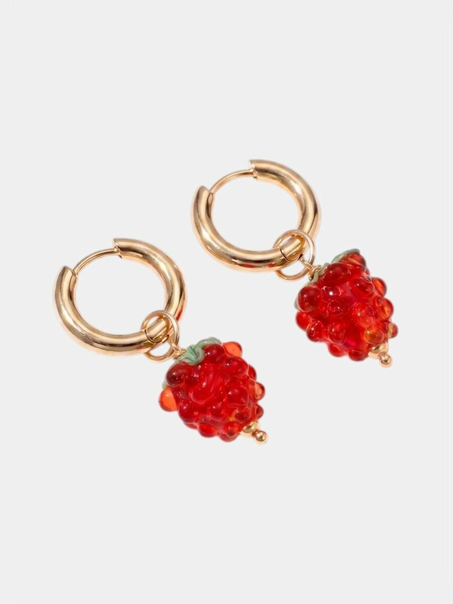Серьги конго, с подвесками WLST, стекло, размер 35 мм, золотой, красный — фото 1
