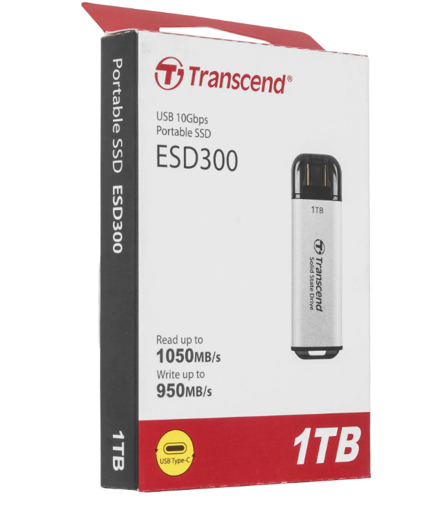 Внешний SSD диск Transcend 1Tb ESD300, USB-C, серебристый (TS1TESD300S)