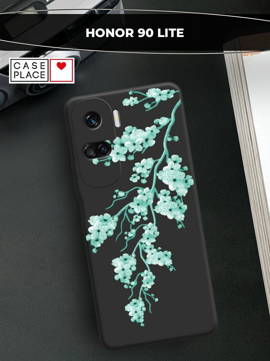 Чехол на Honor 90 Lite / Хонор 90 Лайт с принтом Бирюзовая веточка сакуры