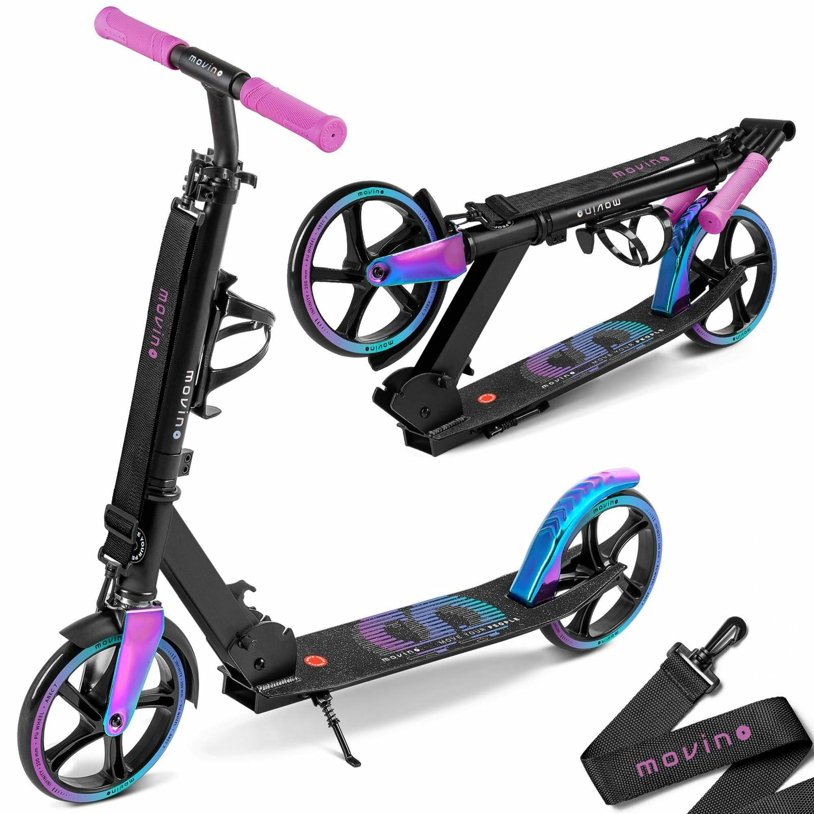 DECATHLON Самокат Movino Infinity BNeochrome, черный, многоцветный, 200 мм, 100 кг