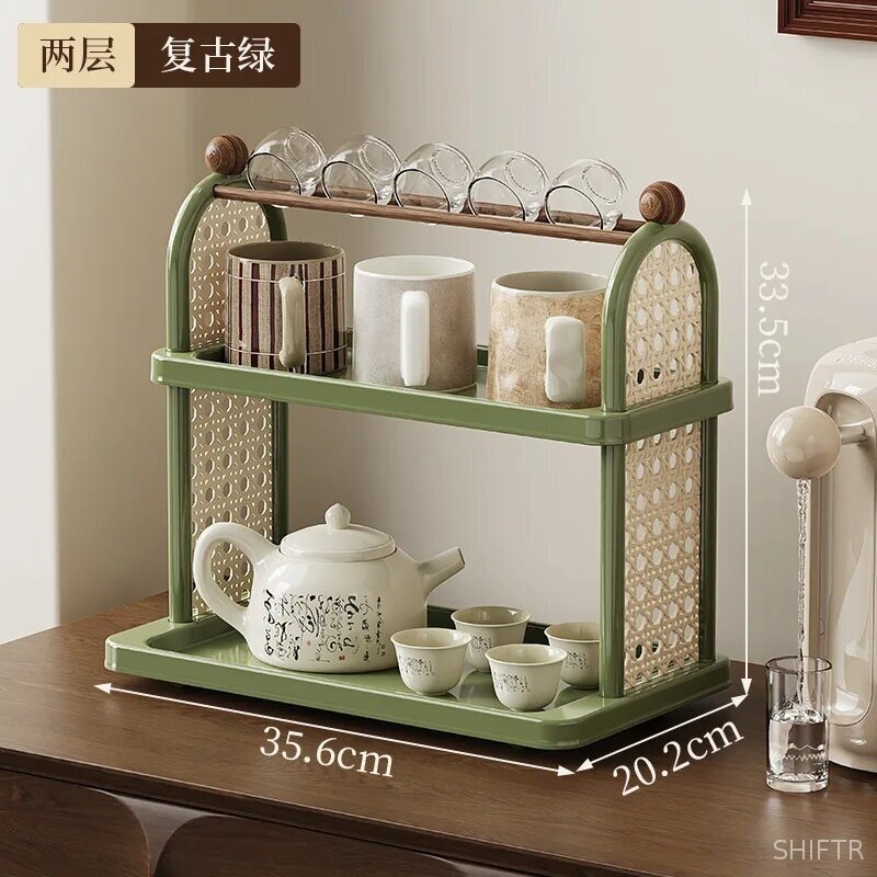 Полка для чашек "Green 2 Layer", пластик, двухслойная, зеленая