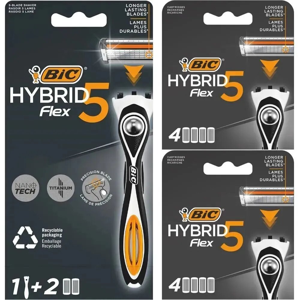 Бритва мужская BIC Hybrid 5 Flex, 1 ручка и 10 кассеты