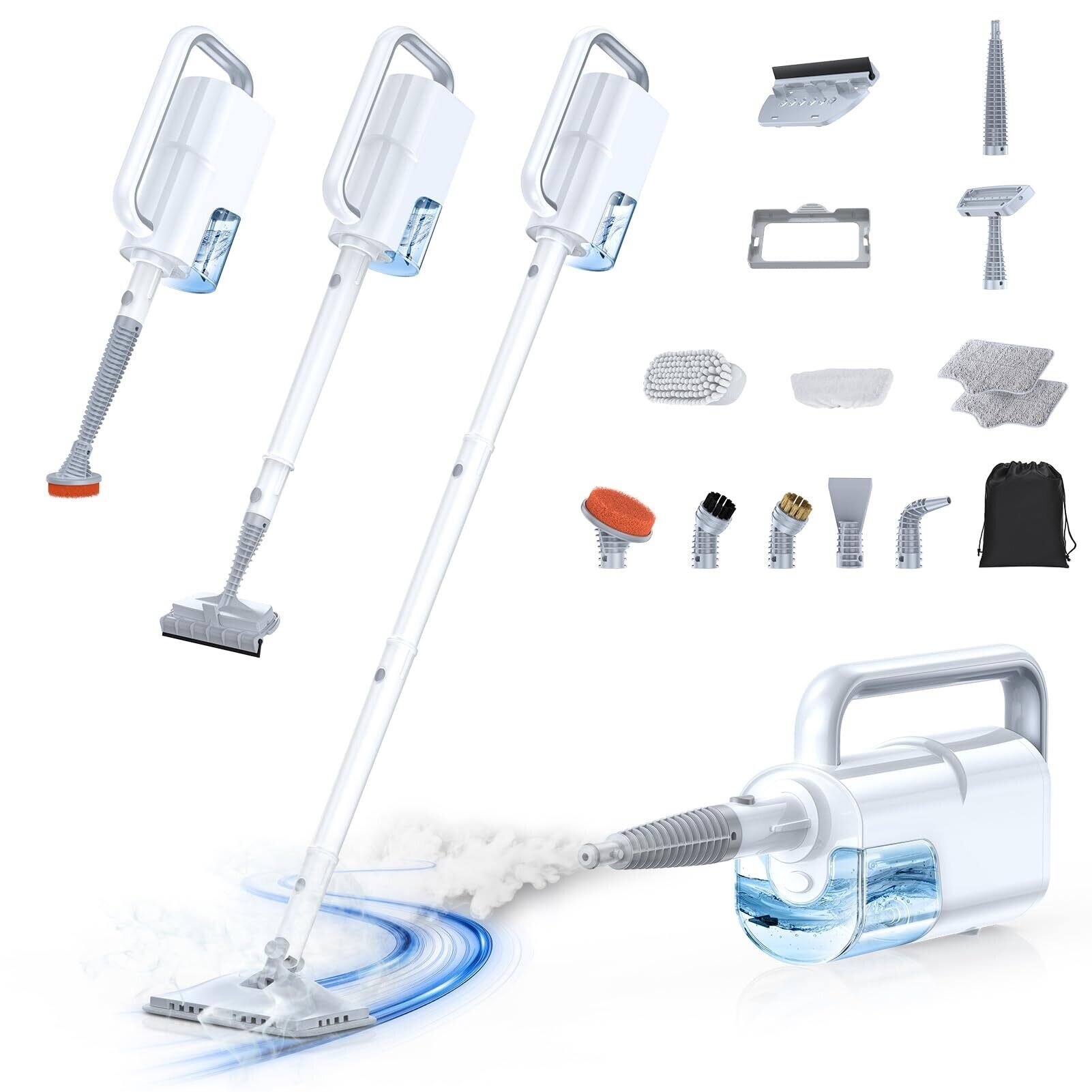 Паровая швабра Clean White, 10 функций, съемный отпариватель, емкость 350мл