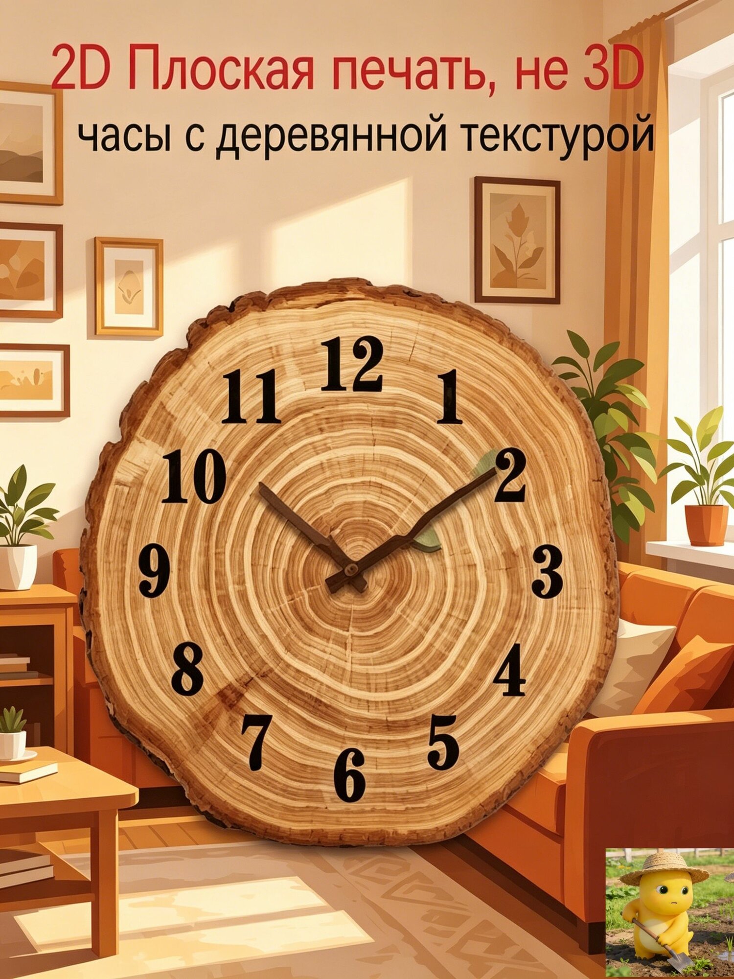 Настенные часы "Имитация годовых колец", 24.7 см х 24.7 см